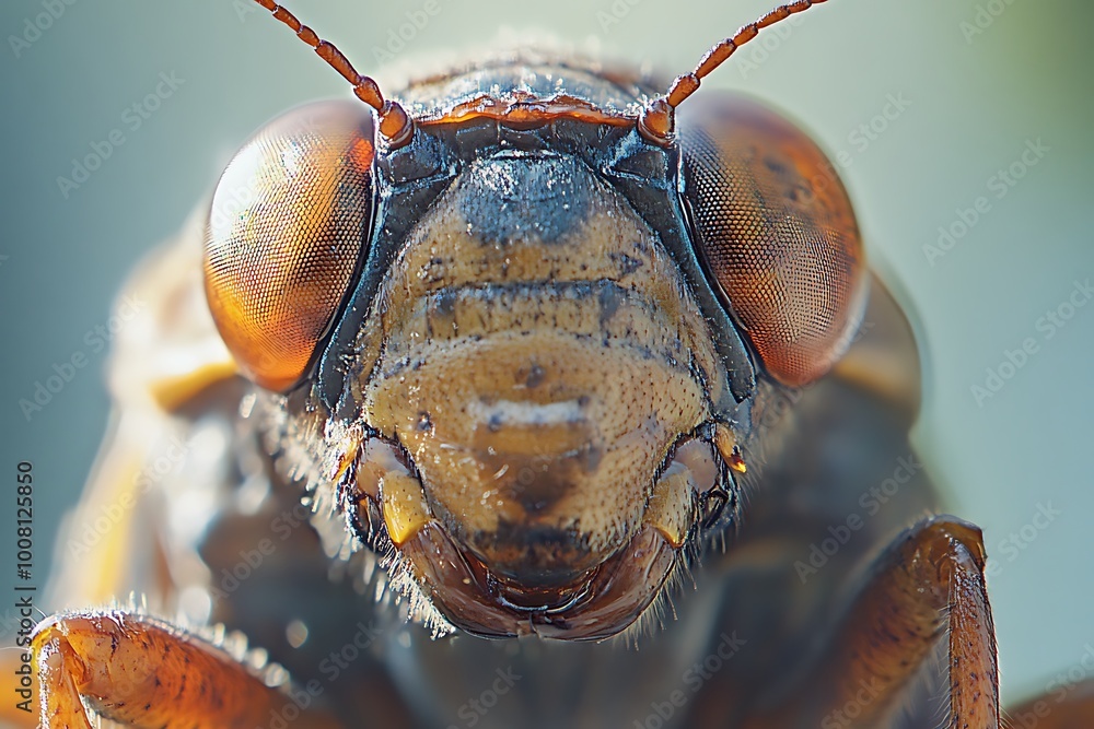 Macro photography of a beetle's face, highlighting its compound eyes ...