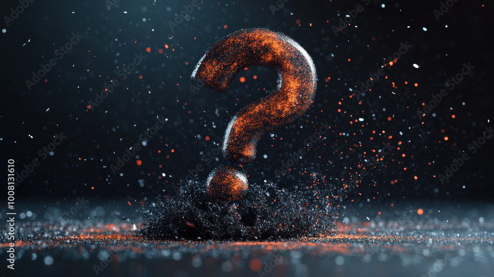 glowing question mark emerges from cloud of particles, creating ...