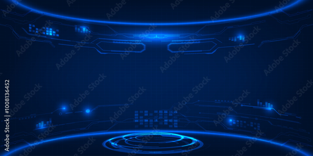 Vector illustrations of Futuristic digital technology stage with ...