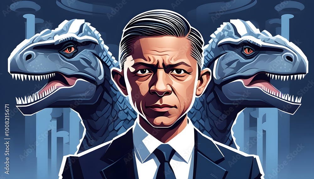 dinosaur in a suit using generative AI to strategize business plans and ...