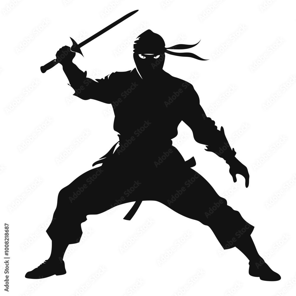 Shadow Warrior: A stealthy ninja poised in a dynamic stance, armed with ...