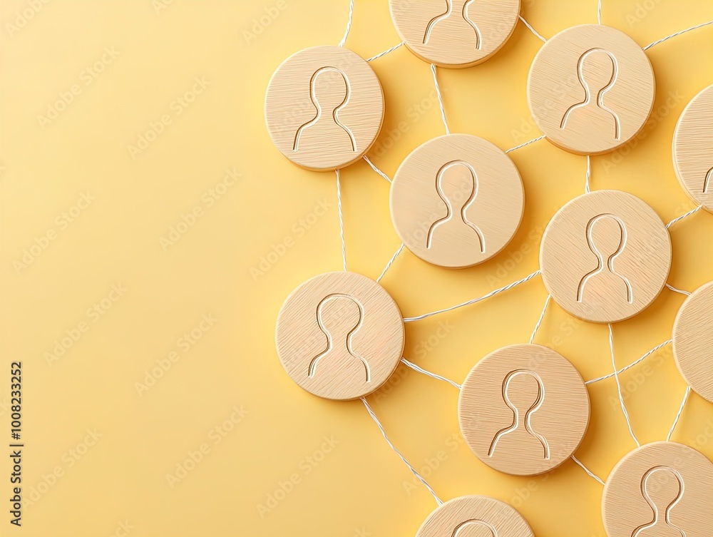 Social Connections Poster: Round Beige Wooden Disks with Engraved Human ...