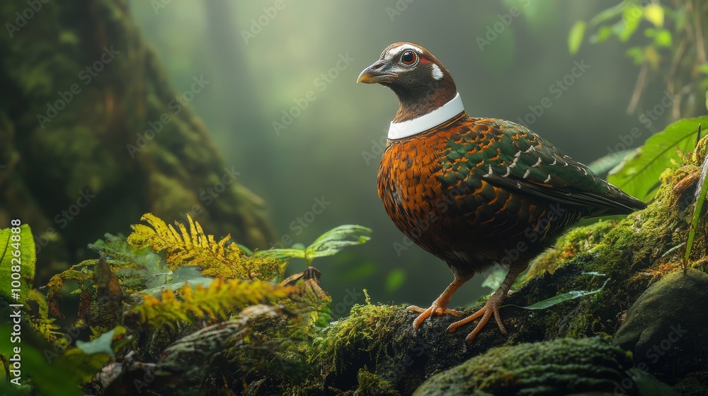 The collared partridge, a bird with a white neck band, lives in the ...