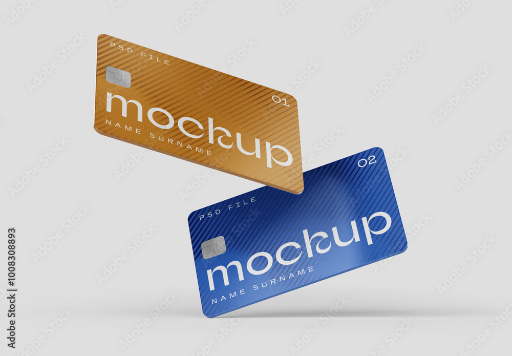 Flying Bank Cards Mockup Stock Template | Adobe Stock