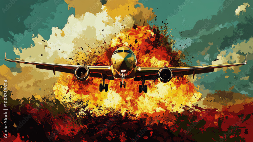 An airplane exploded during a war. The explosion was depicted in a ...