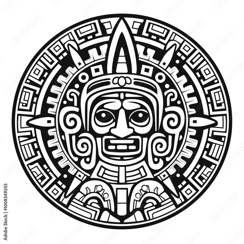 Aztec sun stone. Tattoo t-shirt design. Mayan calendar. Ancient ...