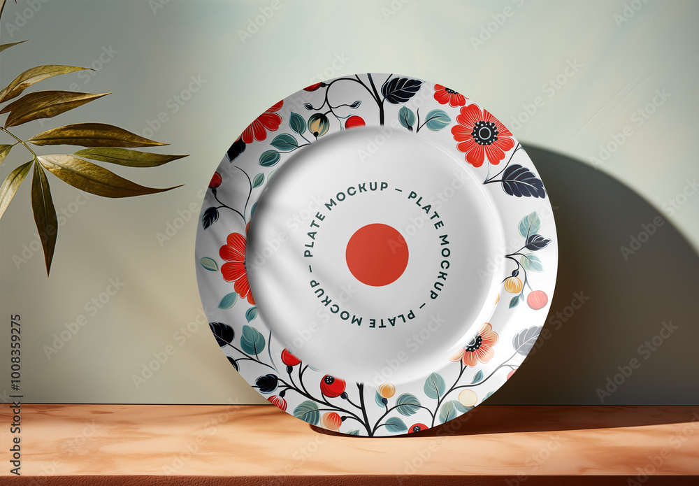 Decorative Ceramic Plate Mockup – Realistic Floral Dish Scene for ...