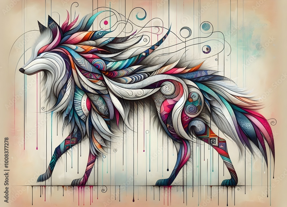"Lobos Cósmicos: Espíritus de Colores" Stock Illustration | Adobe Stock