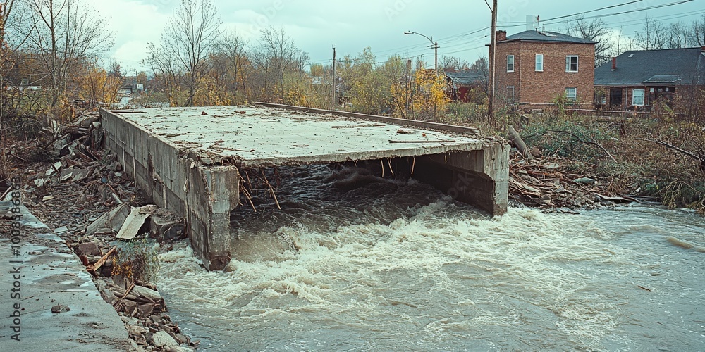 Destroyed River Bridge After Major Flood, Infrastructure Damage Stock ...