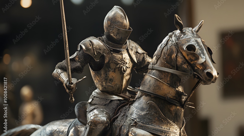 7. Knight figure in a jousting pose with a lance and horse armor Stock ...