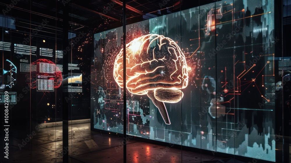 An advanced AI system visualizing brain-like neural networks and ...