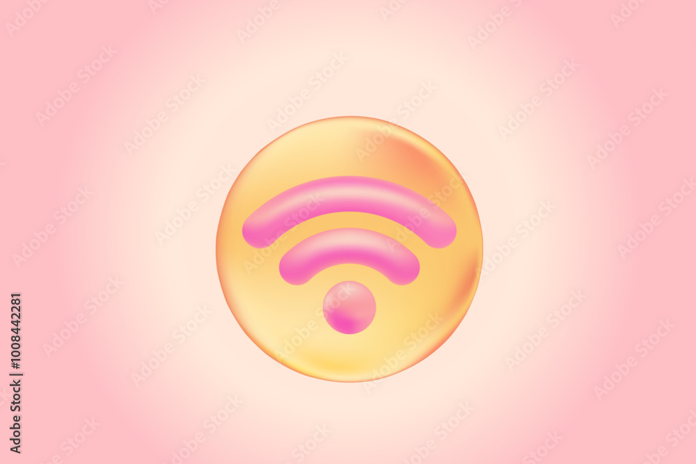 Cute 3D pink wifi icon, wireless free internet zone background. Glowing ...