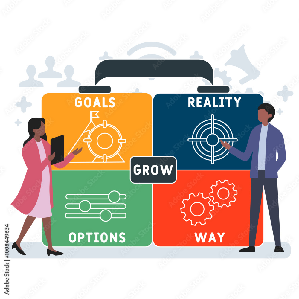 GROW - Goals, Reality, Options and Way acronym. business concept ...