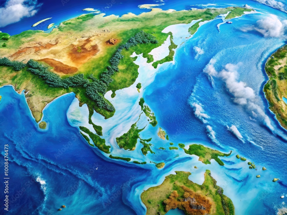 Detailed Geographic Map of the South Pacific Region Showing Islands ...