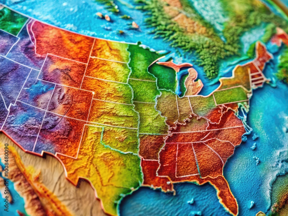 Detailed Map of the United States Highlighting Each State with Borders ...