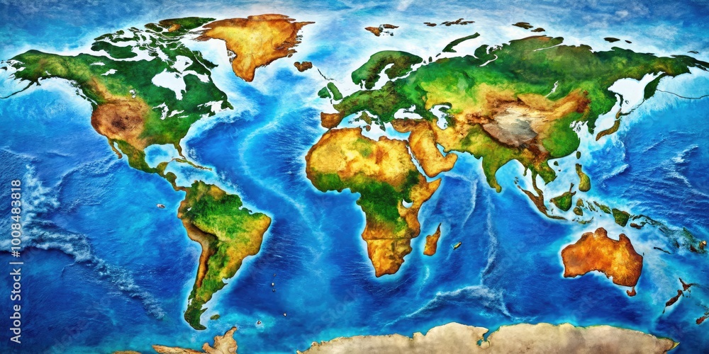 Detailed World Map Displaying Continents and Oceans for Educational and ...