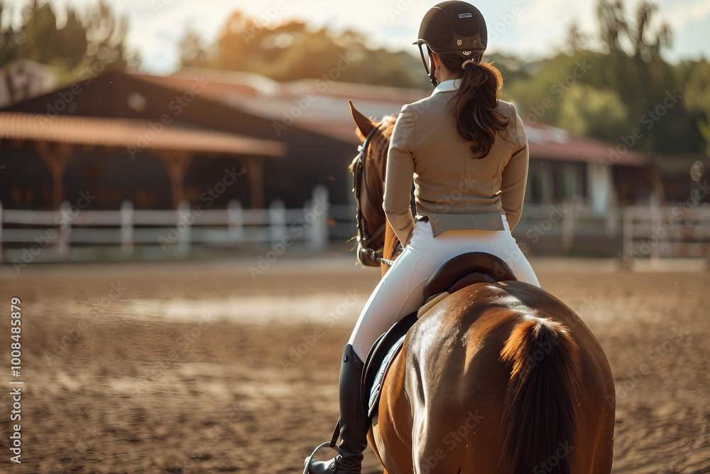 Generative AI illustration, equestrian sports lesson training, young ...