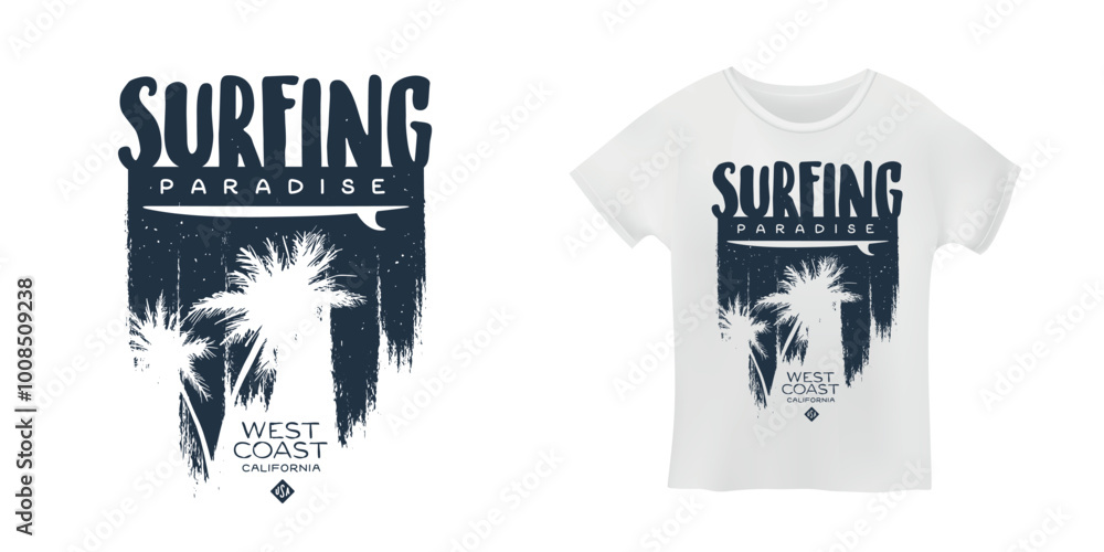 California beach surfing related trendy t-shirt apparel design. West ...