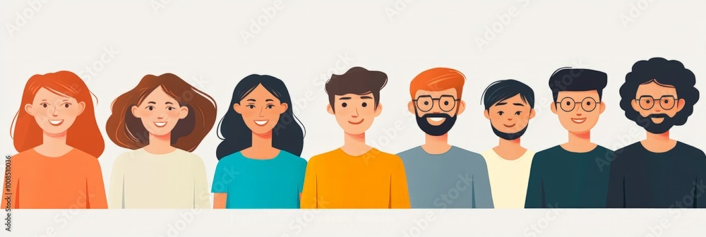 Illustration of a diverse group of ten people with different ...