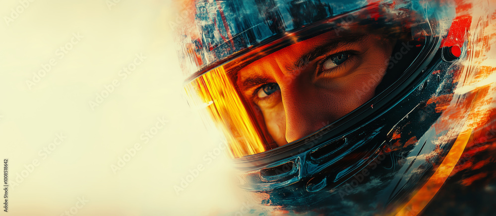 Portrait illustration of a dynamic car racing driver focused on winning ...