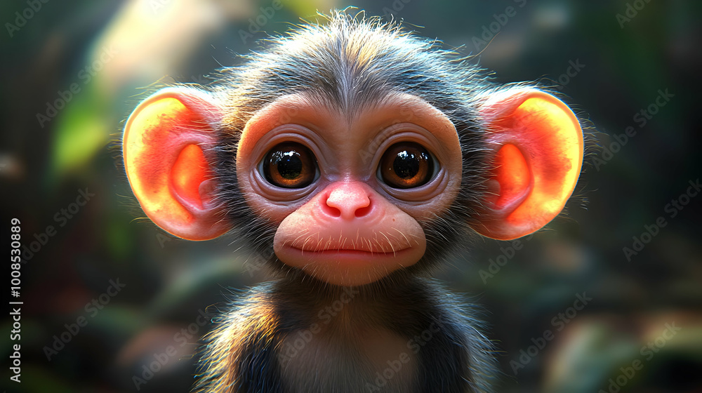 Cute Baby Monkey with Large Ears and Big Brown Eyes - Adorable Primate ...