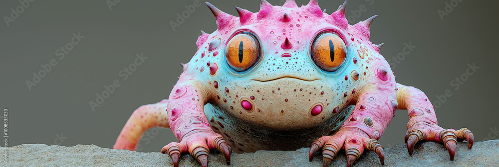 Weird Scary Monster Creature on a Branch, Colorful Realistic Figurine ...