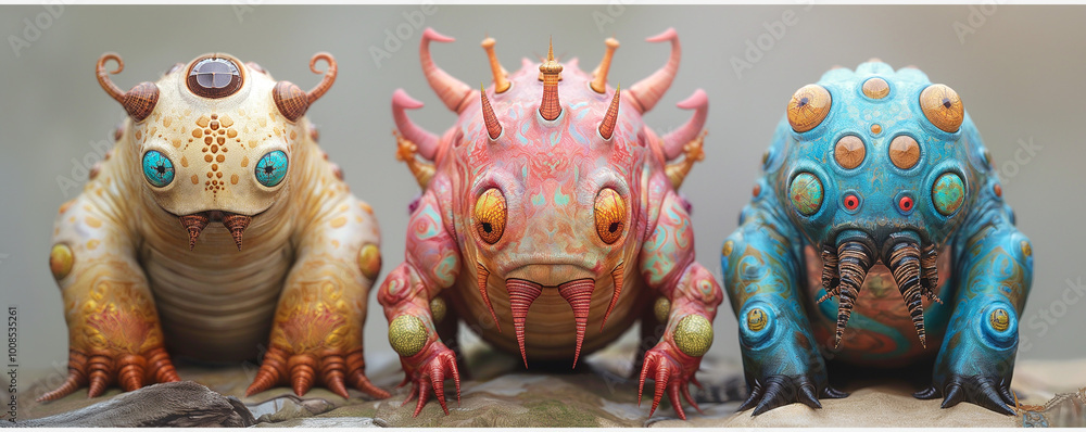 Group of Weird Scary Monster Creatures, Colorful Realistic Figurines on ...