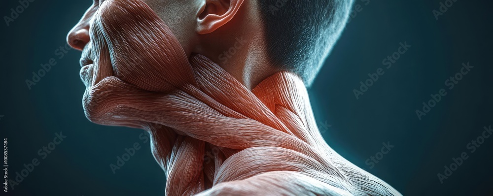 Detailed anatomical model showcasing human neck muscles and structure ...