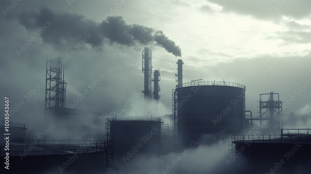 Mist forming inside a fuel tank, with the industrial complexity of an ...