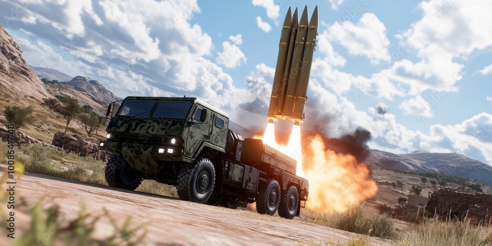 Detailed Photograph of a Military Missile Truck Firing Its Multiple ...