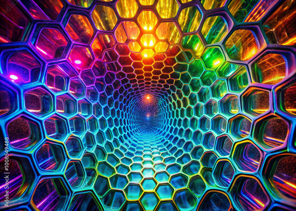 Luminous honeycomb lattice unfurls its intricate layers, revealing ...