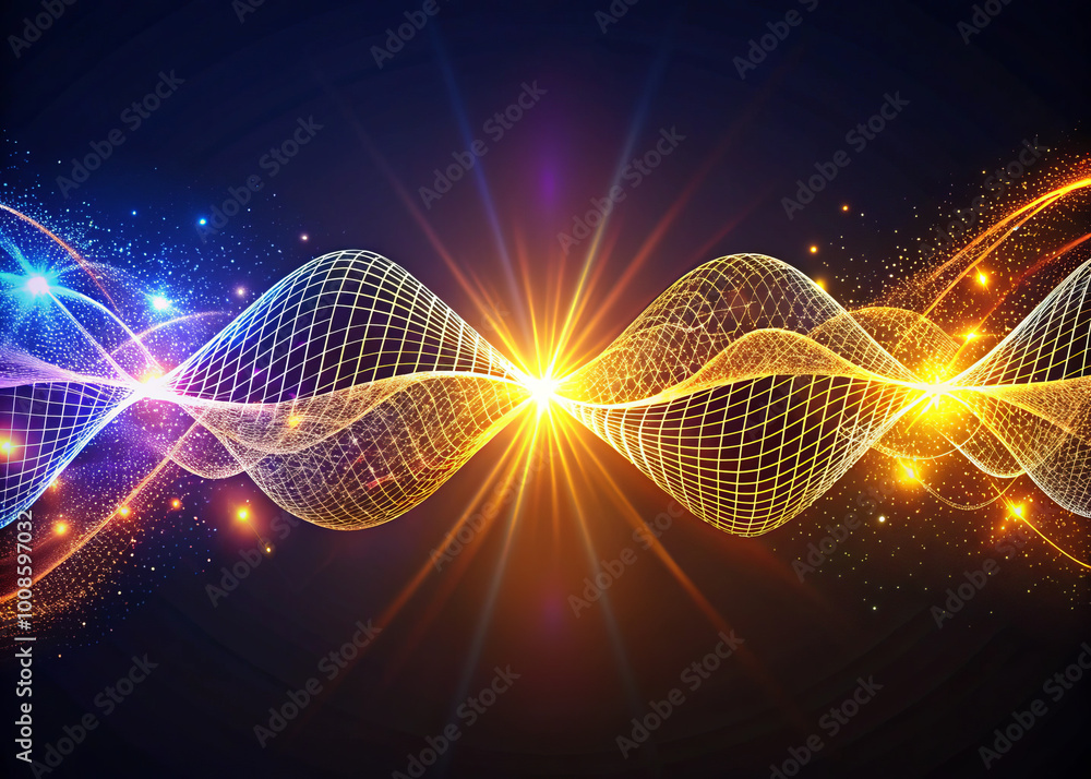 Electrifying wave mesh throbs with dynamic rhythm, radiating luminous ...