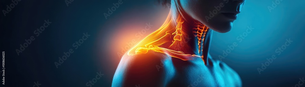 Close-up of a human shoulder anatomy displaying highlighted muscles and ...