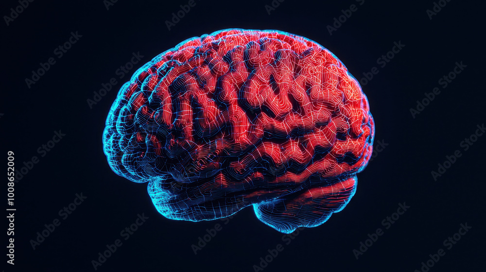 close up view of glowing brain, showcasing intricate neural connections ...
