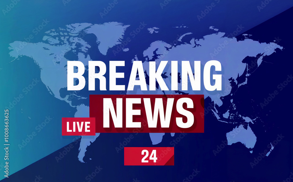 Breaking News Graphic with Blue Background and Light Grey World Map for ...