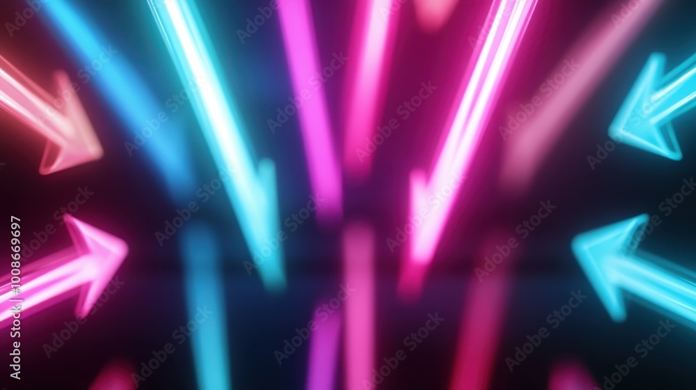 This image showcases dynamic neon arrows in vibrant pink and blue ...