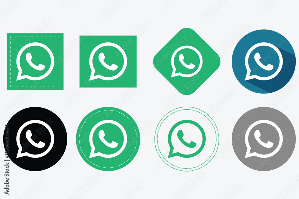 WhatsApp logo set in different shape on a white background. editorial ...