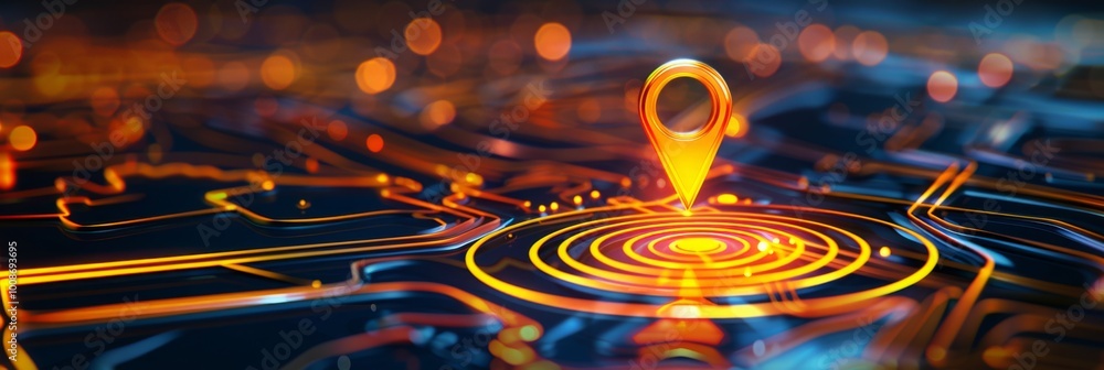 Advanced Navigation And Location Technology Concept Golden Location Marker Floating Above A