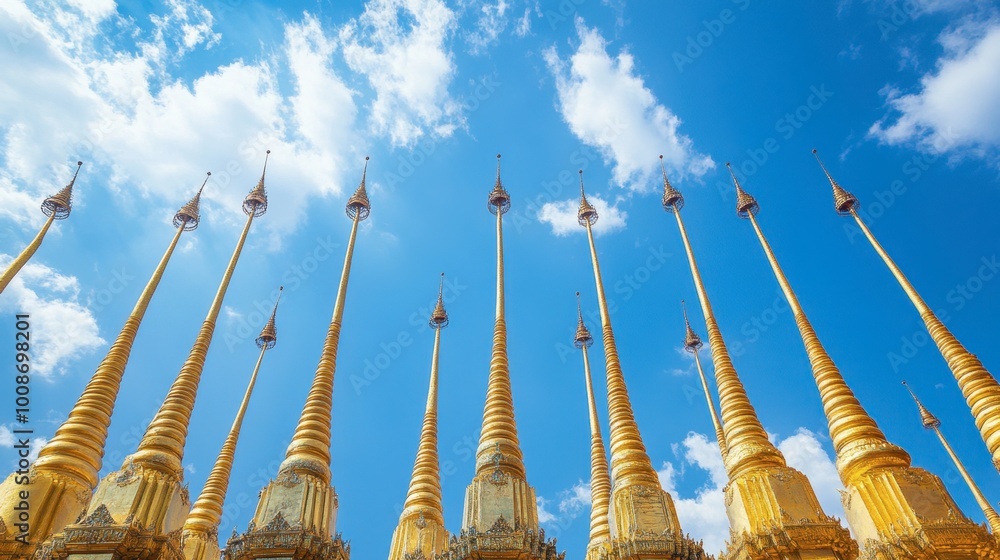 The intricate, golden spires of Wat Thung Setthi, a peaceful temple ...