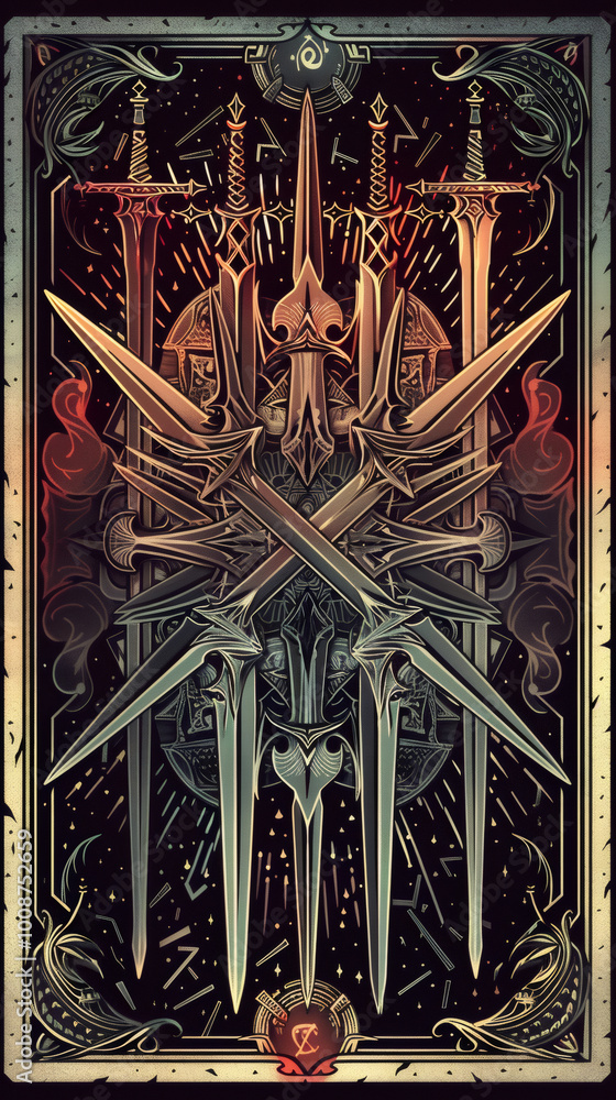 tarot card design, detailed tarot card artwork bills pierced by ...