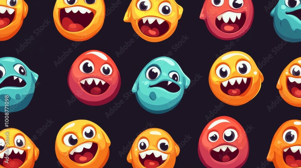 Illustrations of bacteria, viruses, and germ cells with funny smiley ...