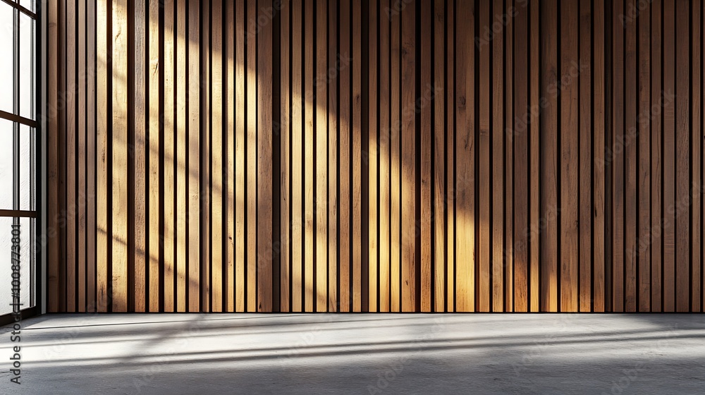 Wall with wood background. Panels with wood texture. Vertical slats in ...
