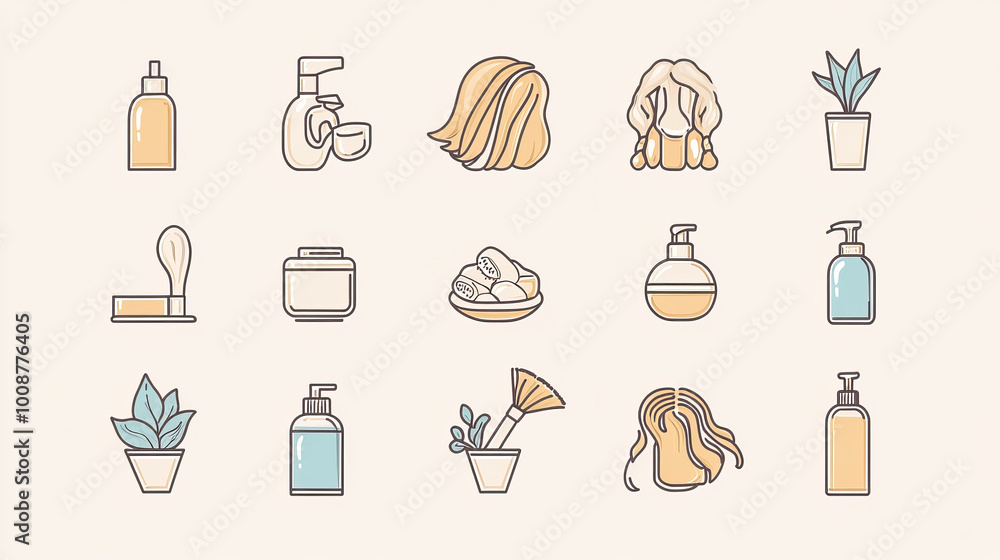 This set of icons is all about hair care. It has pictures for shampoo ...