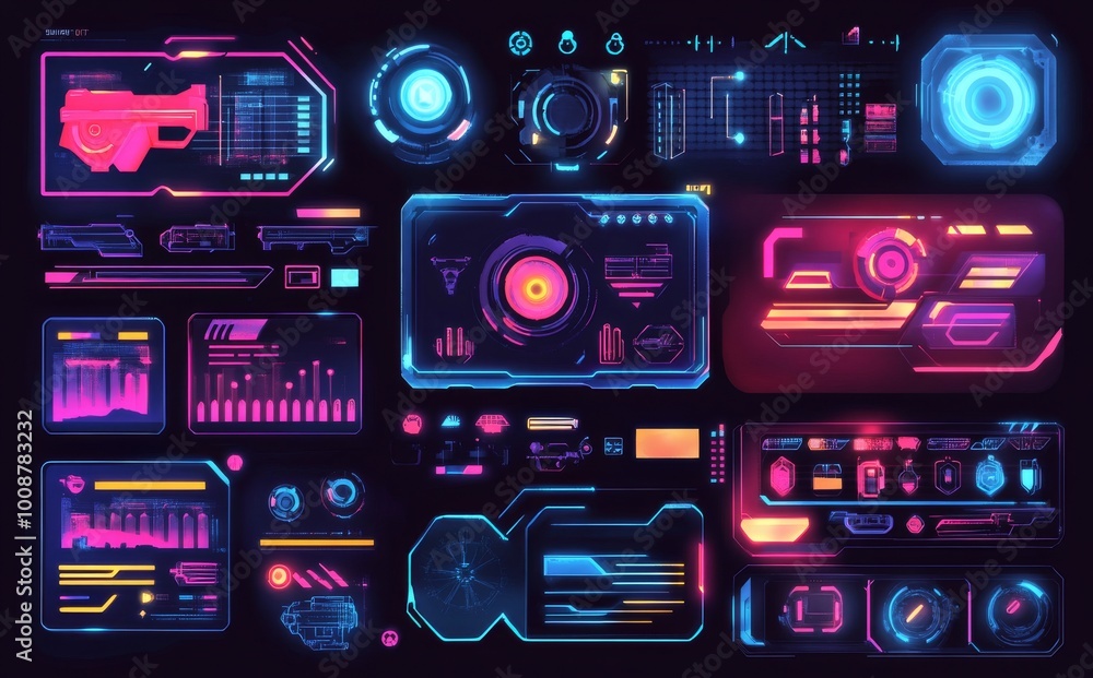 Warning Danger Pop-up screens with HUD, GUI, and UI elements with red ...