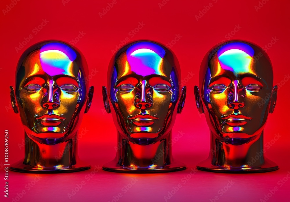 Multiple faces appearing in a wall at once. This is an illustration of ...
