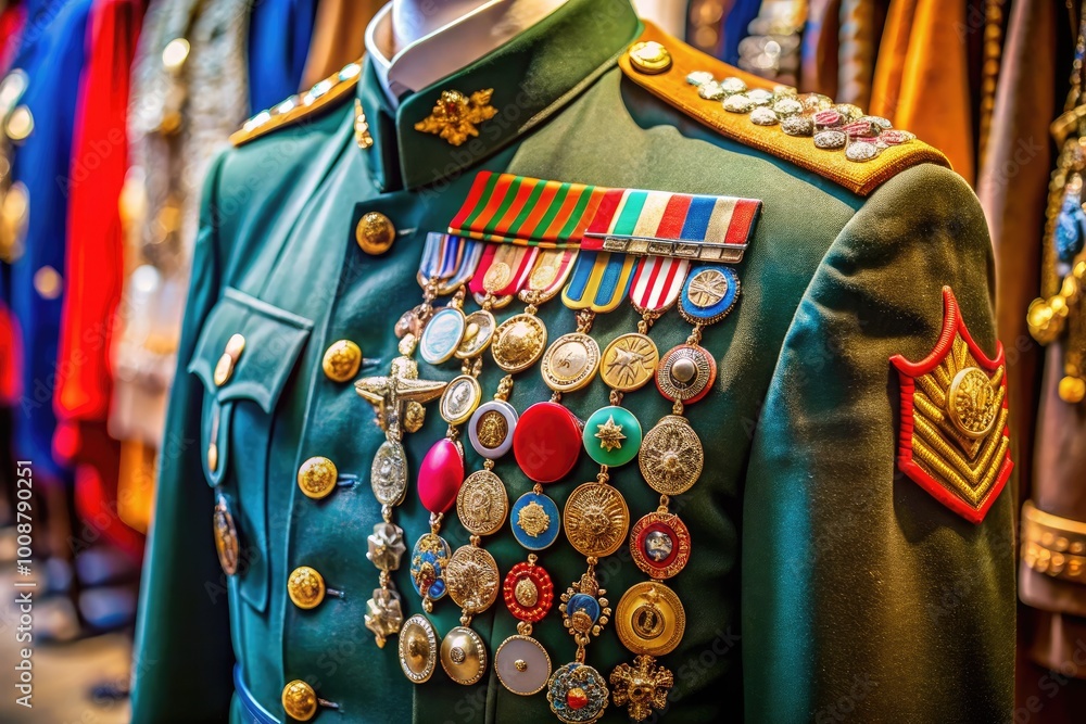 Vintage military colonel uniform with insignia, medals, and detailed ...