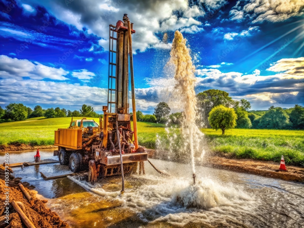 Water Well Drilling Process in Rural Area with Heavy Machinery and ...