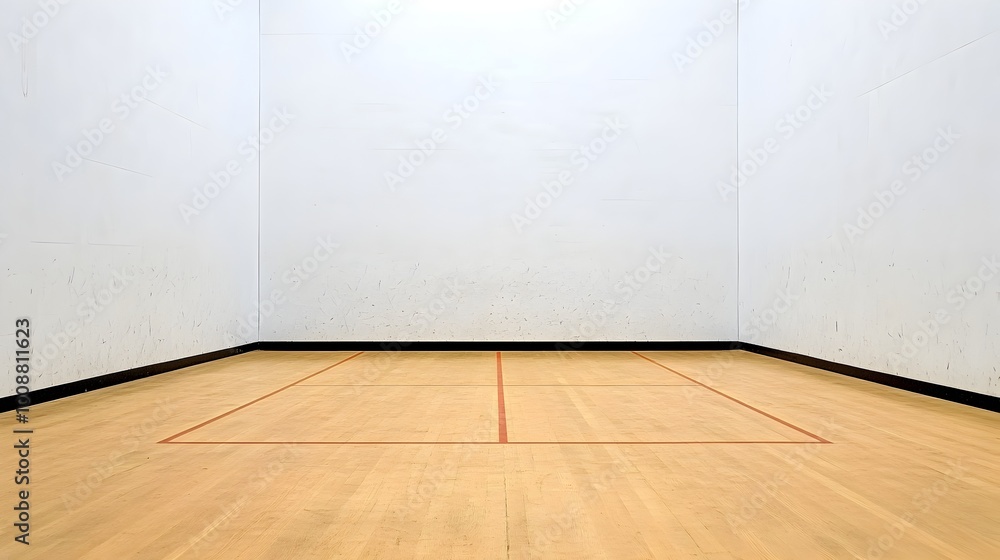 Minimalist photograph of an empty squash court featuring pristine walls ...