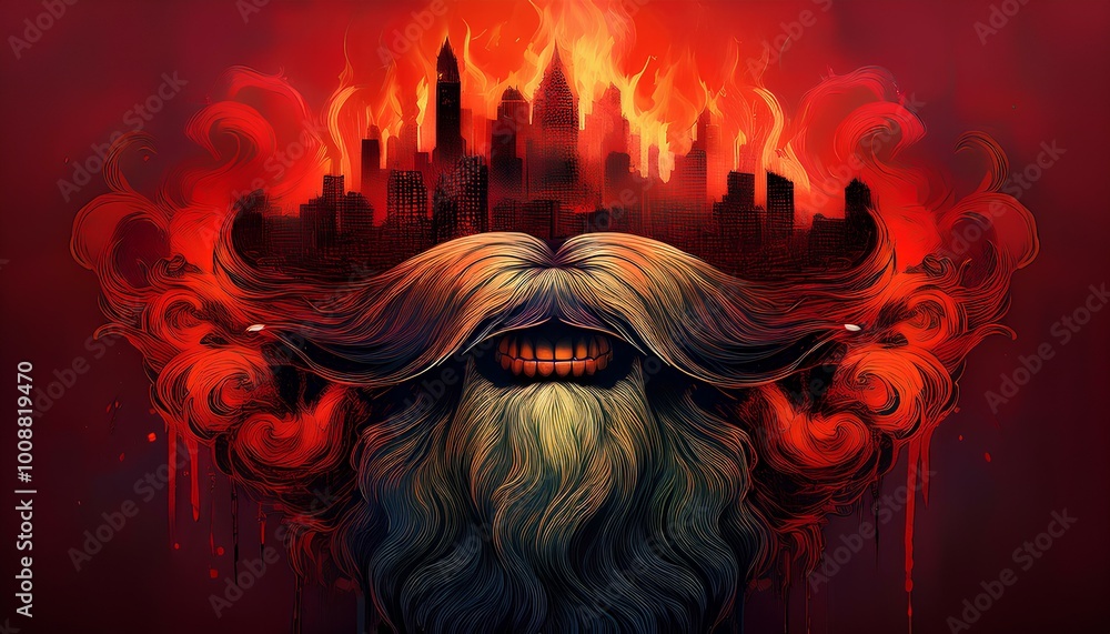crazy wallpaper with a thick beard and a mustache in the form of fire ...