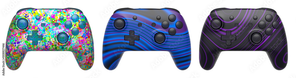 Collection of gaming controllers with different colors and designs for ...